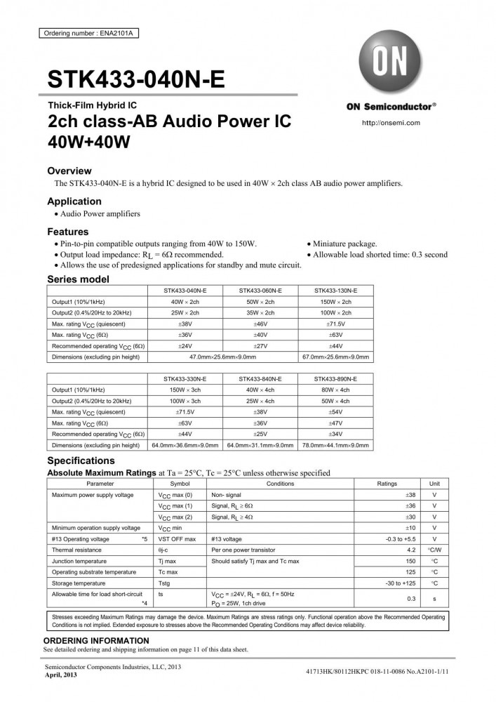 STK433-040N-E datasheet page 1