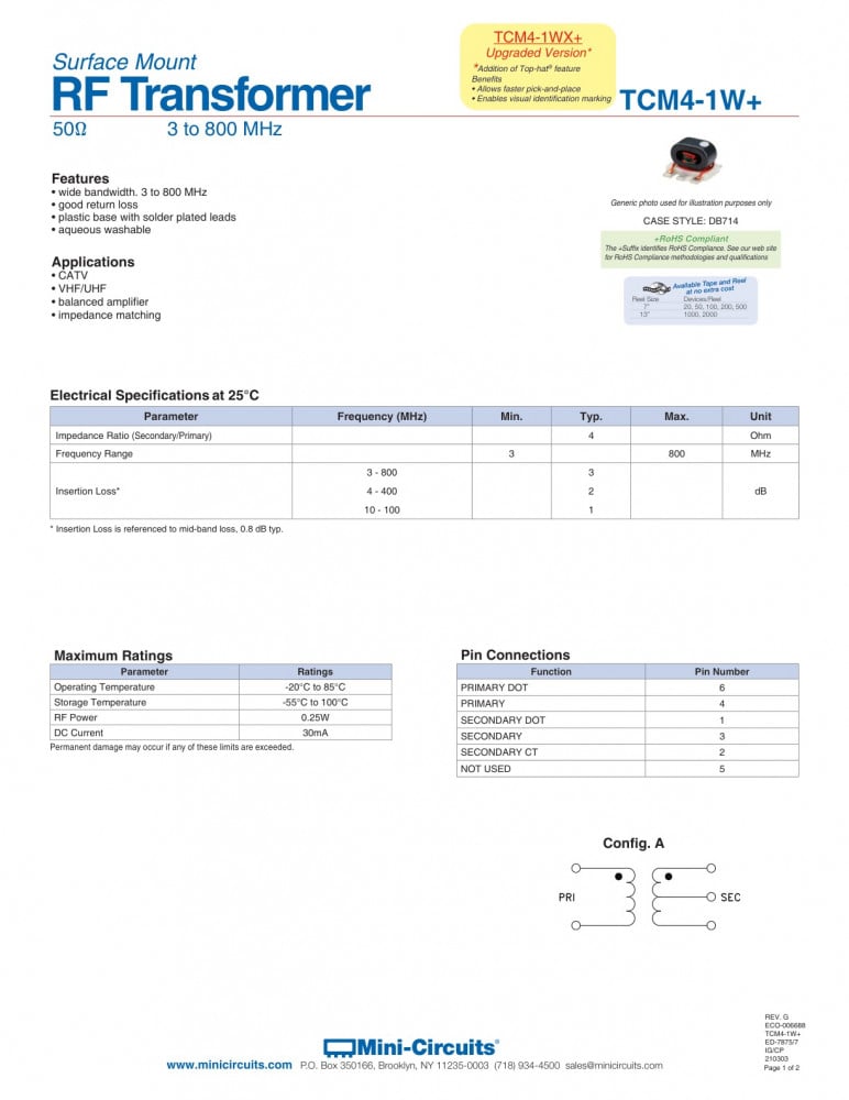 TCM4-1W+ datasheet page 1
