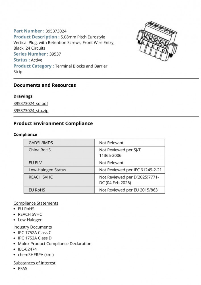 MOLEX 395373024 technical document image, page 1
