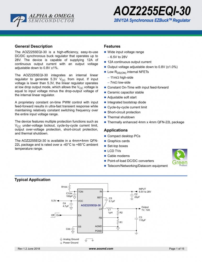 AOZ2255EQI-30 datasheet page 1