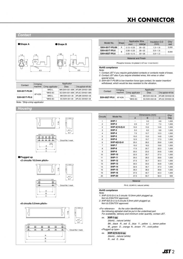 JST XH connector documentation page 2