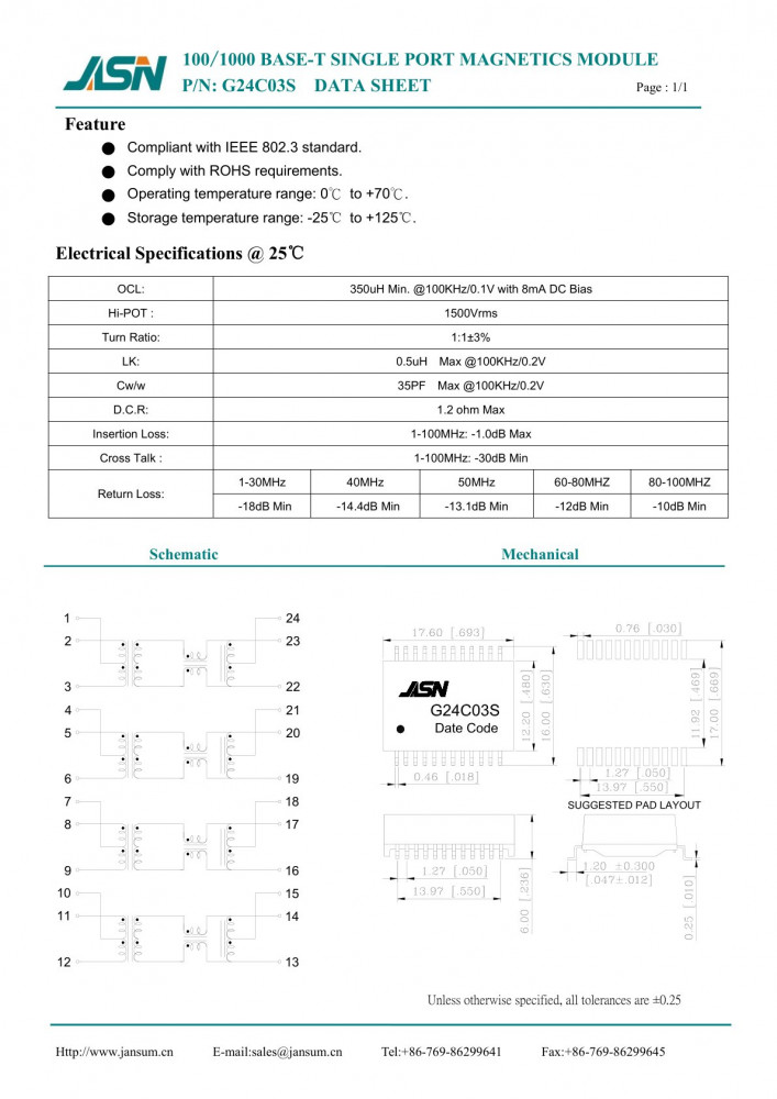 JASN G24C03S technical document page