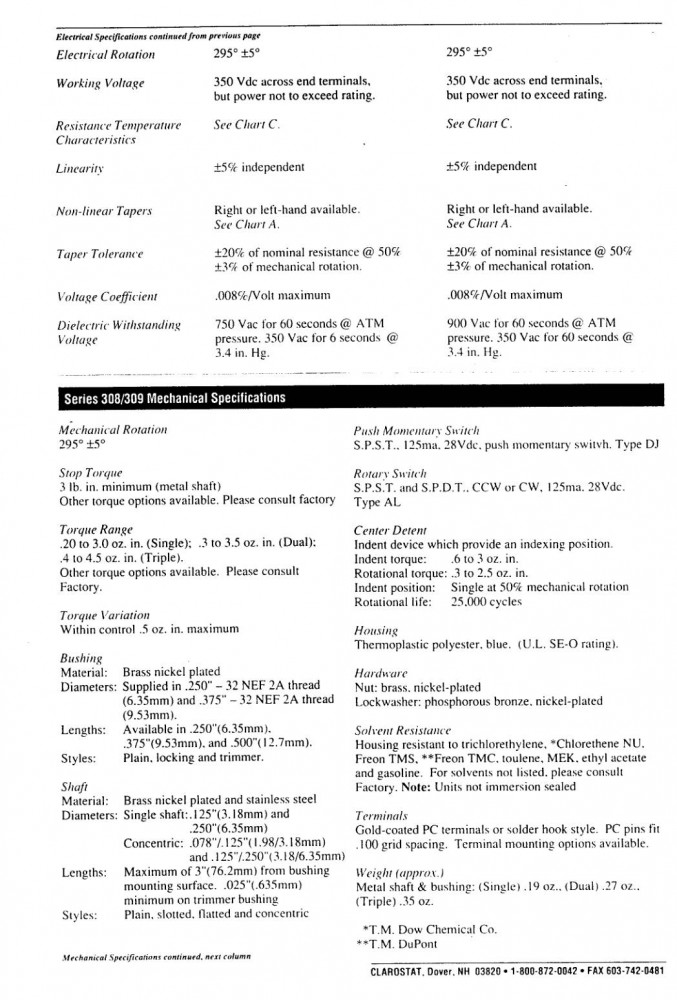 Honeywell Series 308/309 datasheet page 2