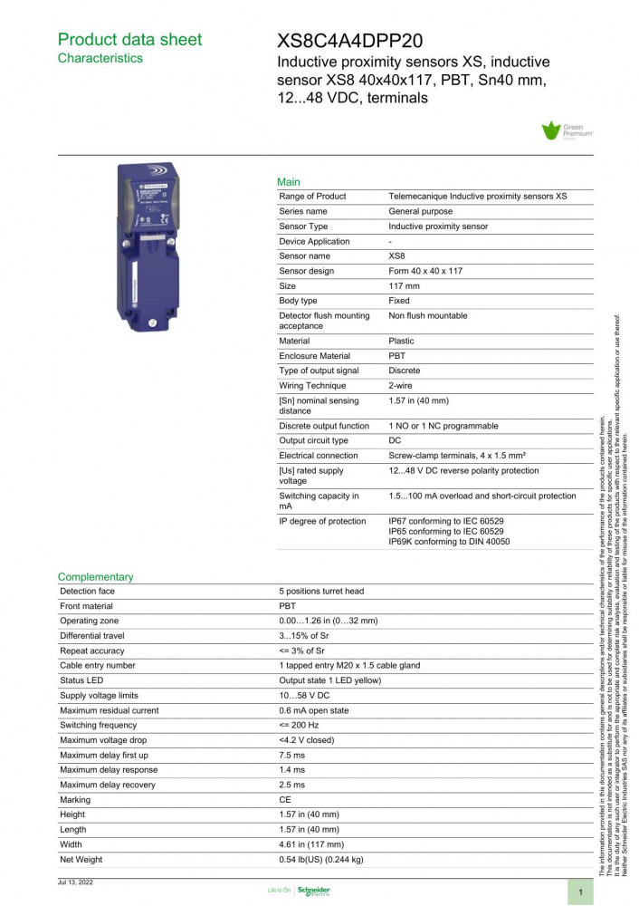 XS8C4A4DPP20 technical document page 1