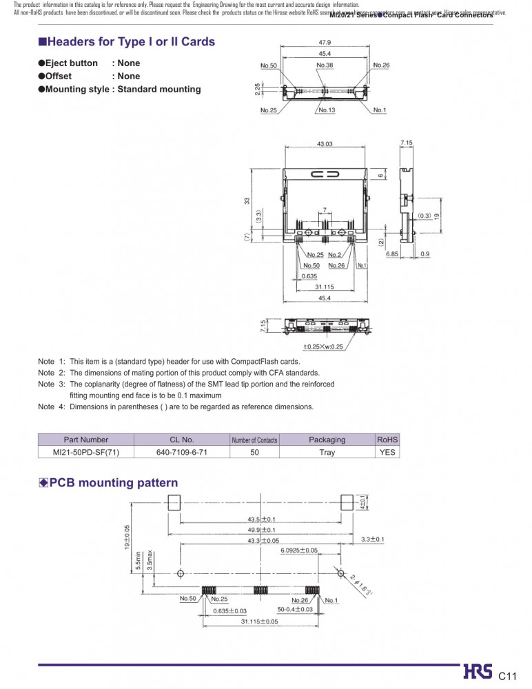 HRS MI21 CompactFlash connector datasheet page 10