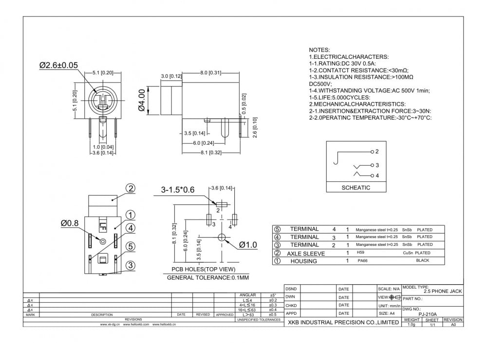 PJ-210A technical drawing page