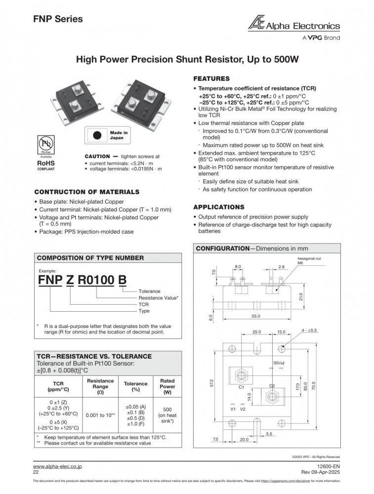 FNP Series technical document, page 1