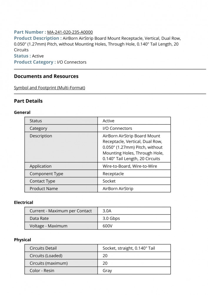 Technical document page 1 for MA-241-020-235-A0000