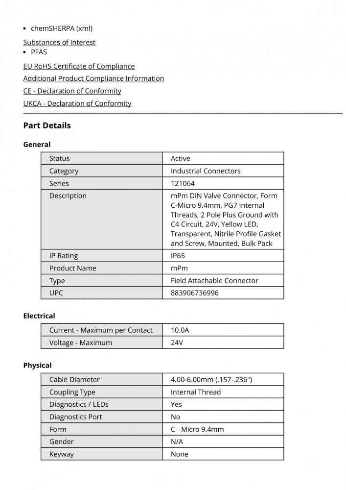 DIN Valve Series S19 packaging specification page image 2