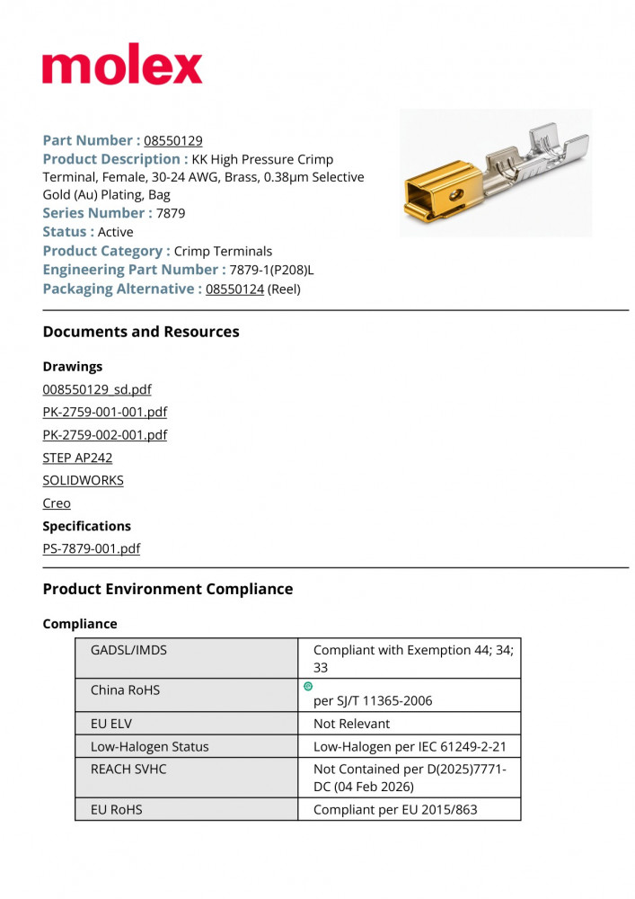 MOLEX product specification page 1