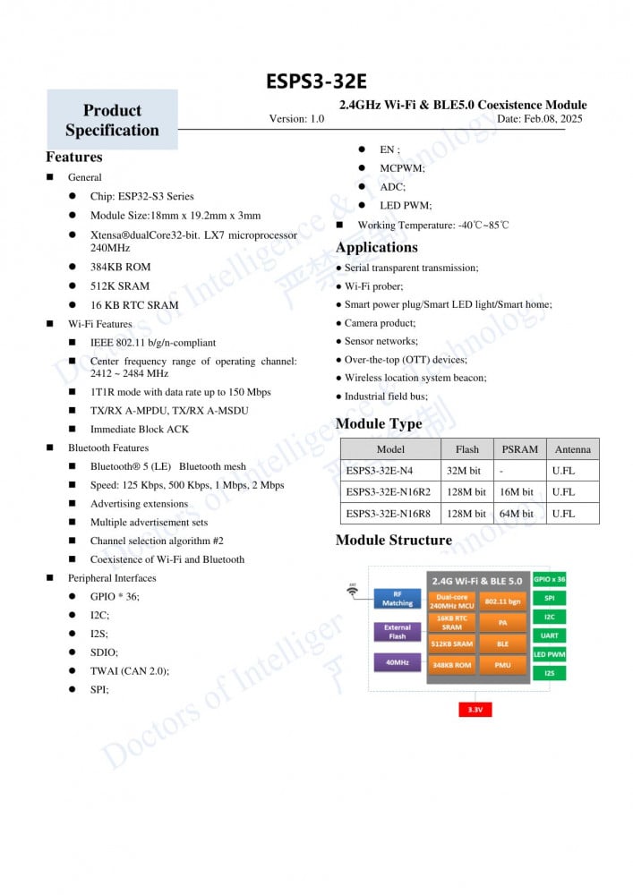 ESPS3-32E-N16R8 datasheet page 1