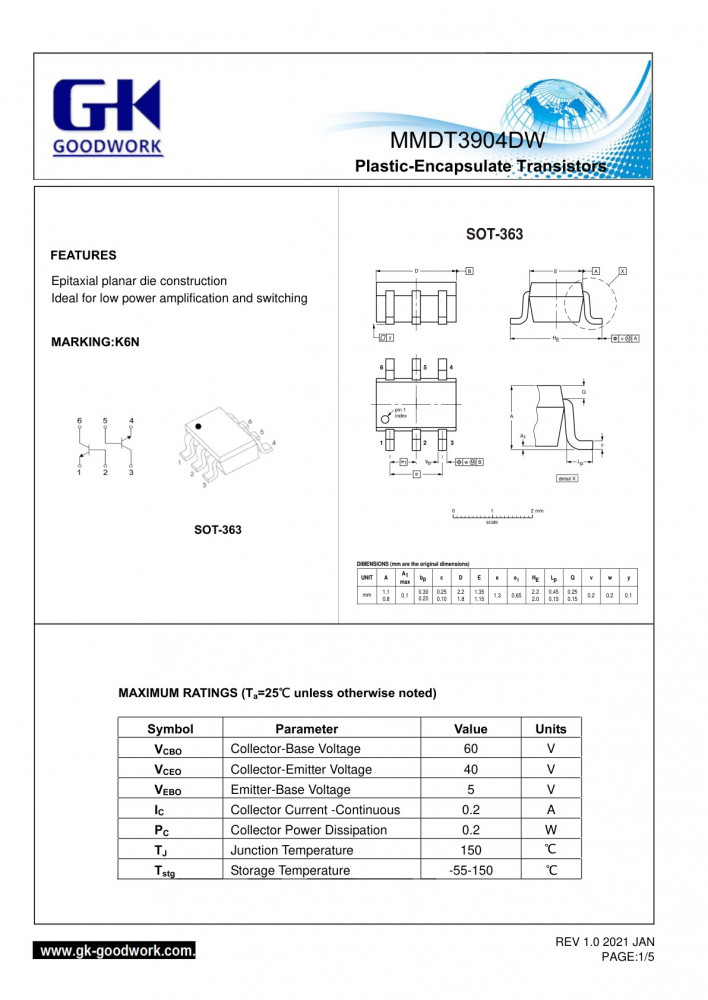 MMDT3904DW technical document page 1