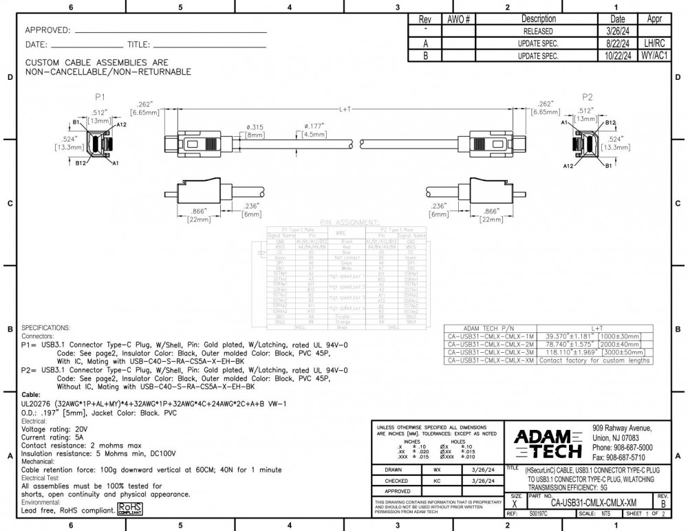 Technical document page 1 for CA-USB31-CMLA-CMLA-1M