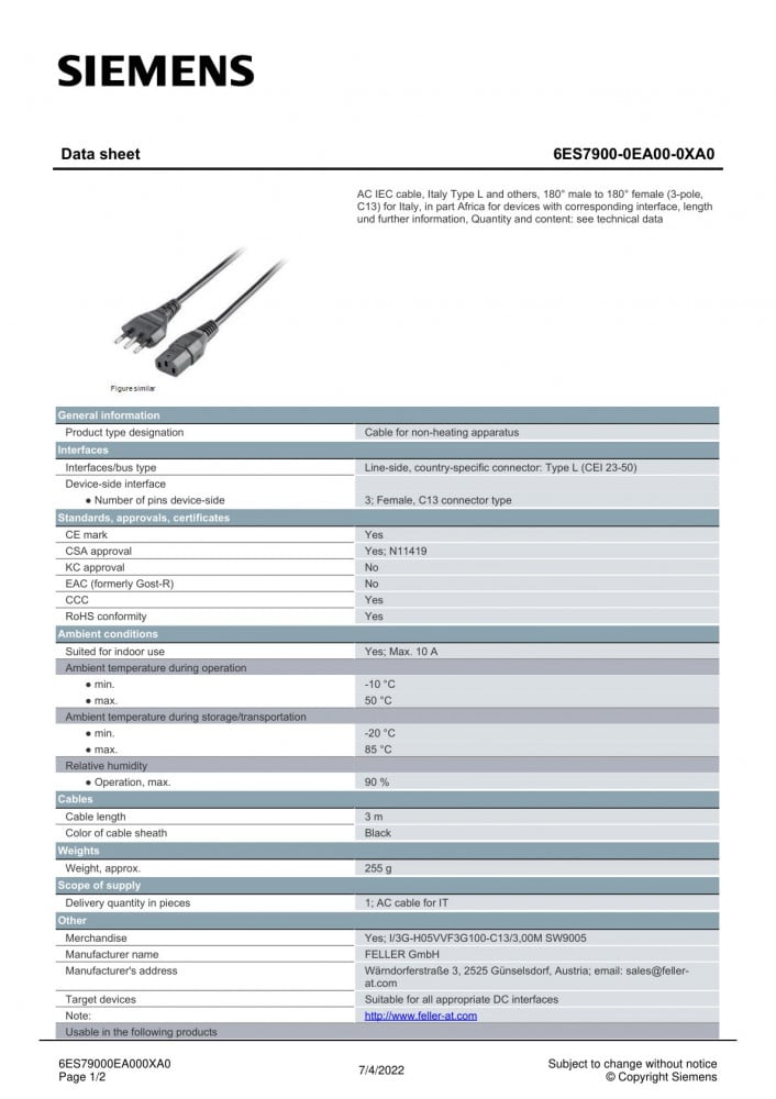 6ES79000EA000XA0 technical document page 1