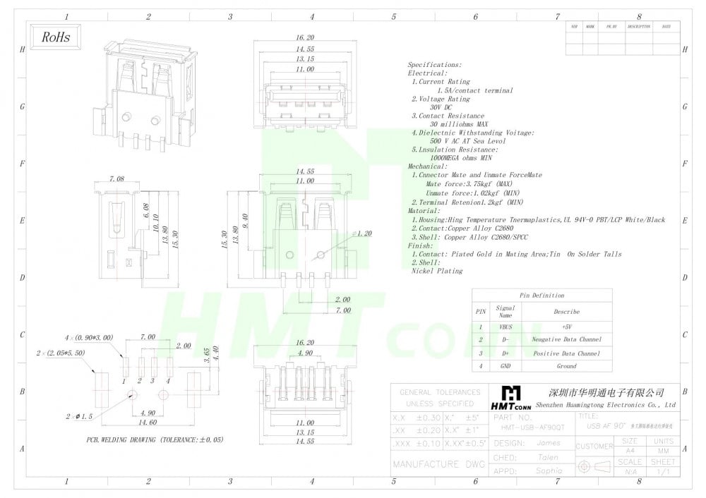 HMT-USB-AF90QT manufacturing drawing preview