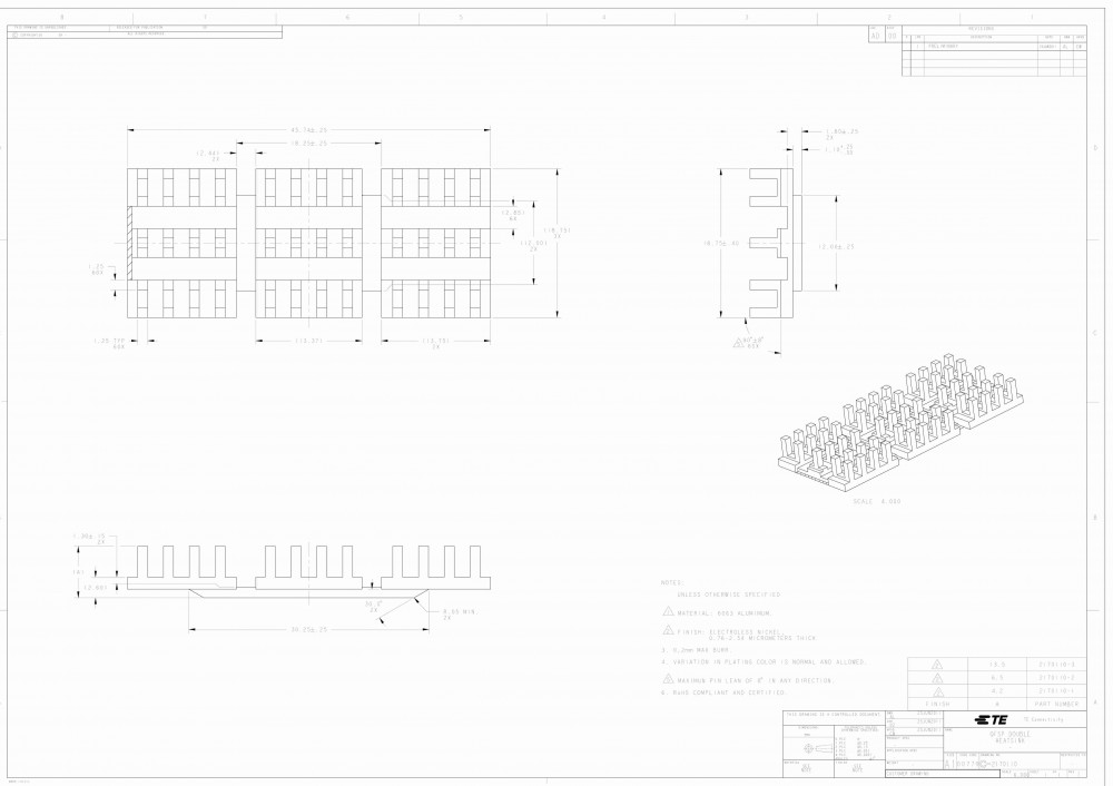 TE Connectivity 2170110-3 QFSP double heatsink drawing