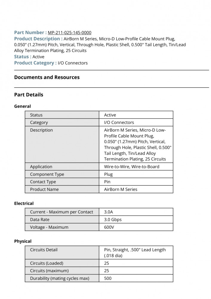 MP-211-025-145-0000 product document, page 1