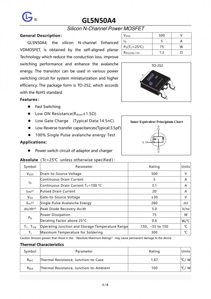 GL5N50A4 datasheet page 1