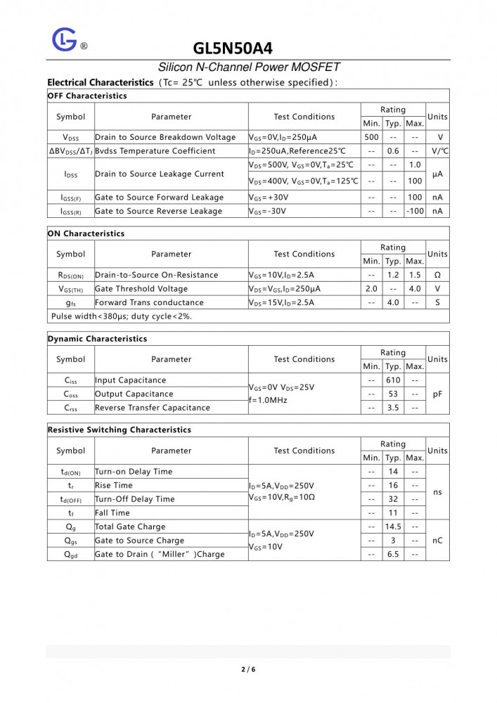 GL5N50A4 datasheet page 2