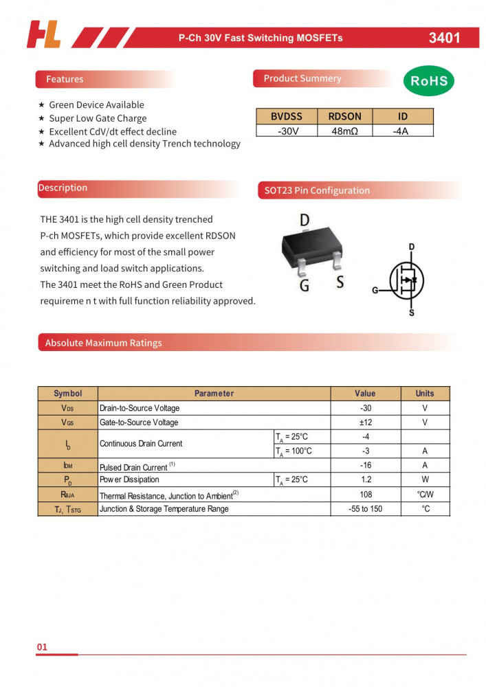 HL 3401 datasheet page 1