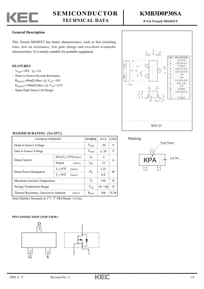 KMB3D0P30SA-RTK/P datasheet page 1