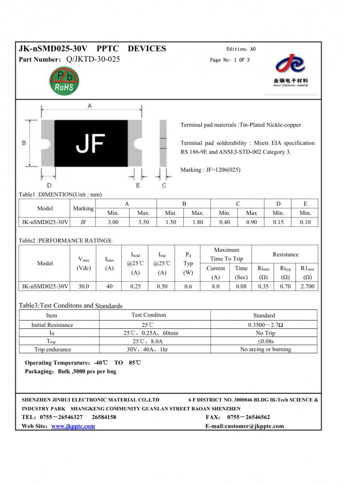 JK-NSMD025-30V datasheet page 1