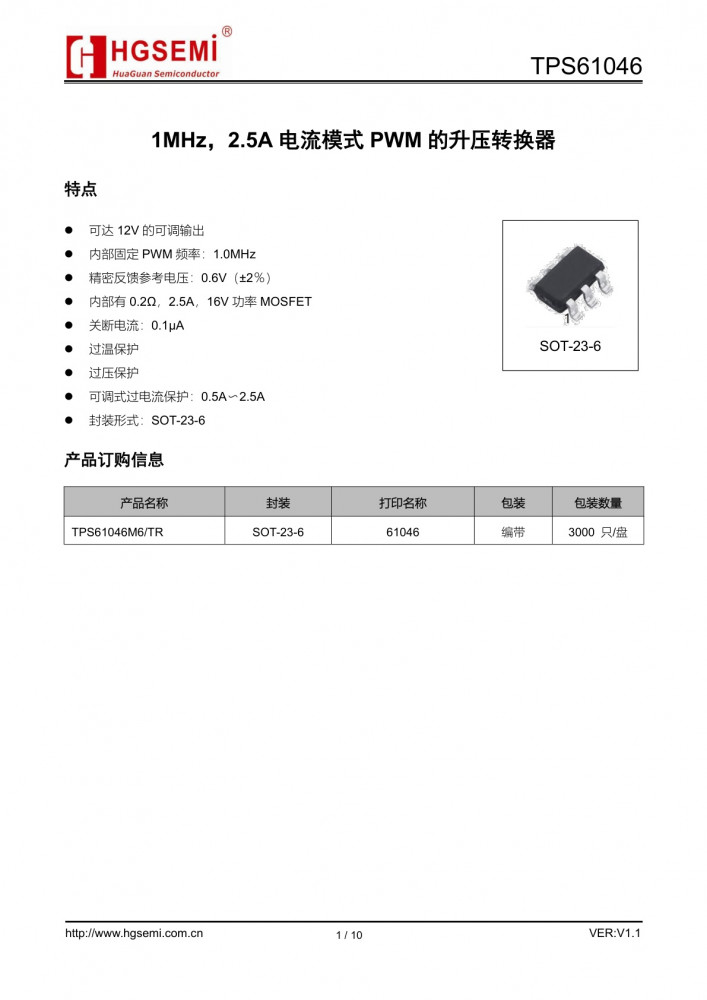 TPS61046M6/TR datasheet page 1