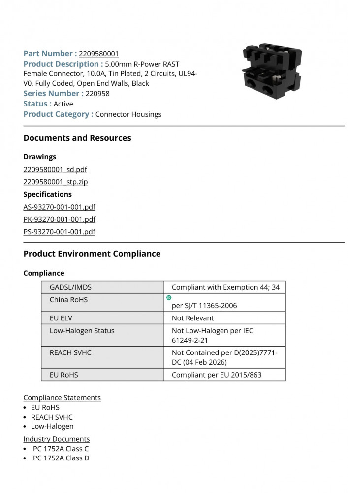 2209580001 technical document preview, page 1
