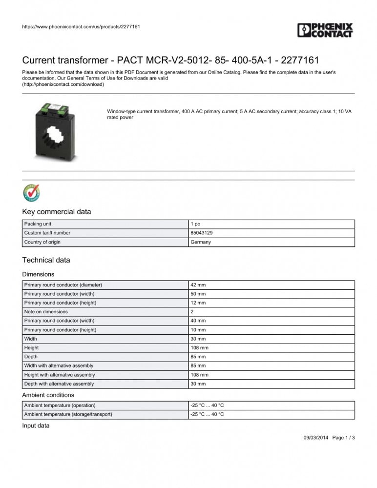 Phoenix Contact 2277161 product documentation page 1