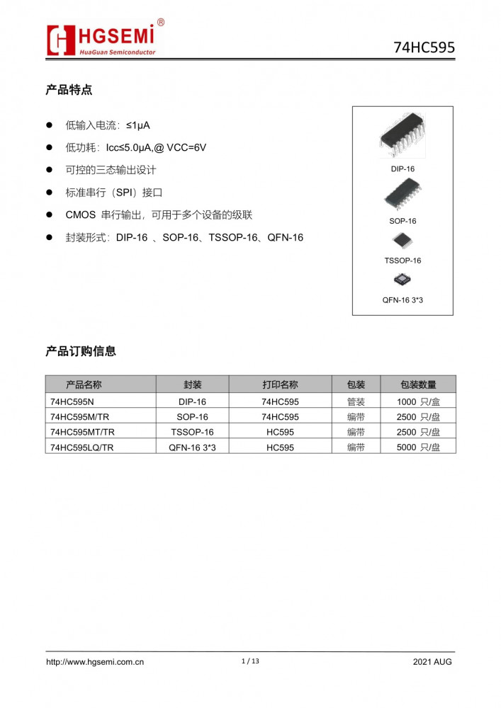 74HC595M/TR datasheet page 1