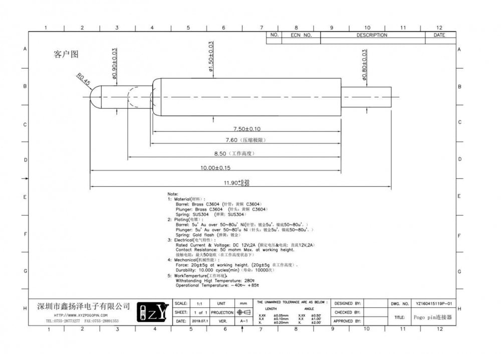 YZ160415119P-01 datasheet page 3
