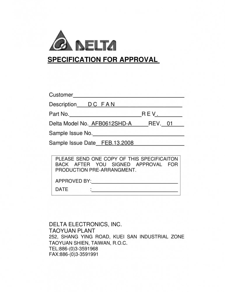 AFB0612SHD-A specification page 1