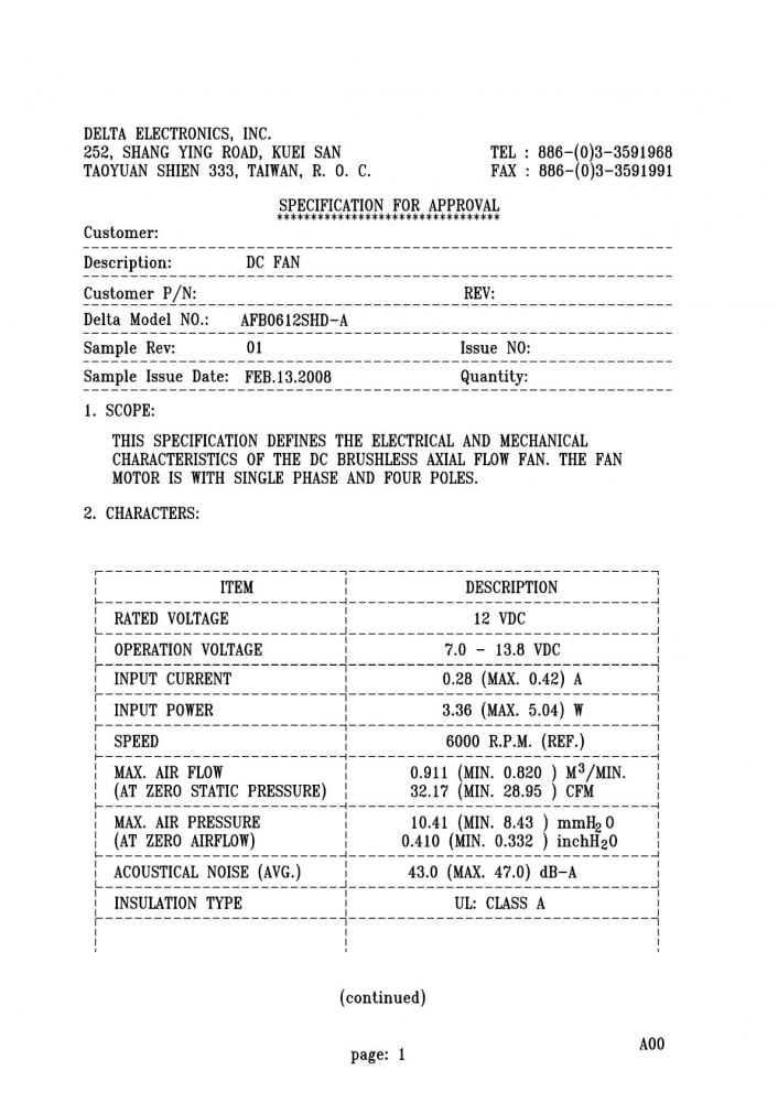 AFB0612SHD-A specification page 2