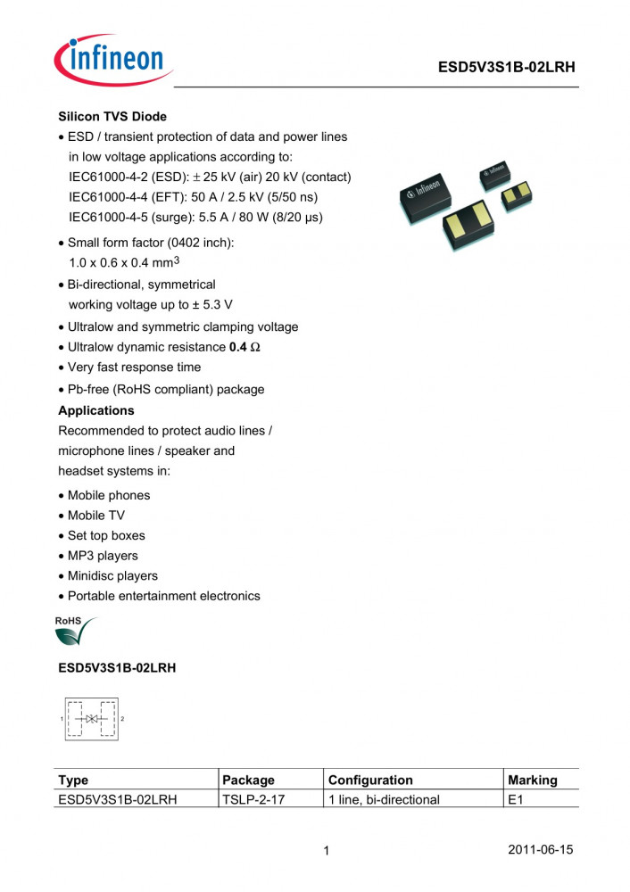Infineon ESD5V3S1B-02LRHE6327 datasheet page 1