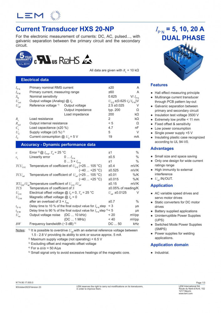 LEM HXS 20-NP datasheet page 1