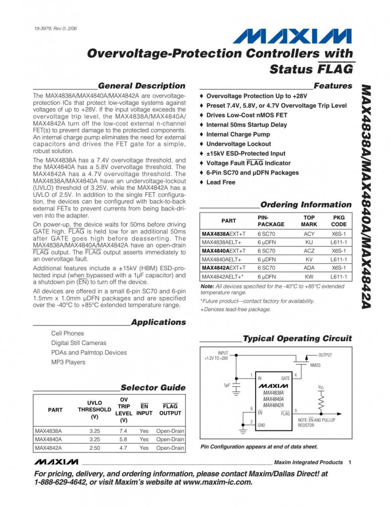 MAX4840A datasheet page 1