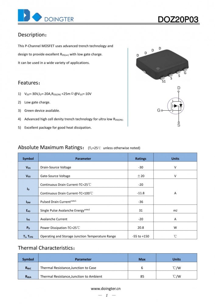 DOZ20P03 datasheet page 1