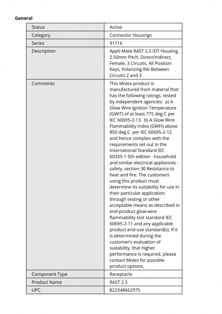 Technical document image 2 for Molex 917160041