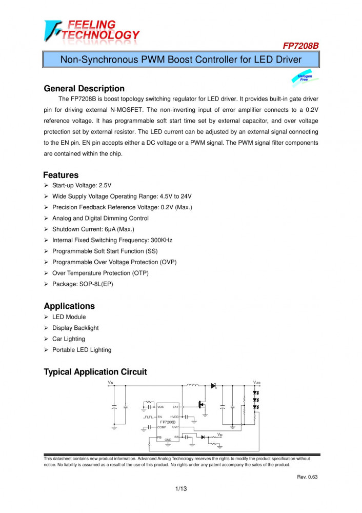 FP7208BXR-G1 datasheet page 1