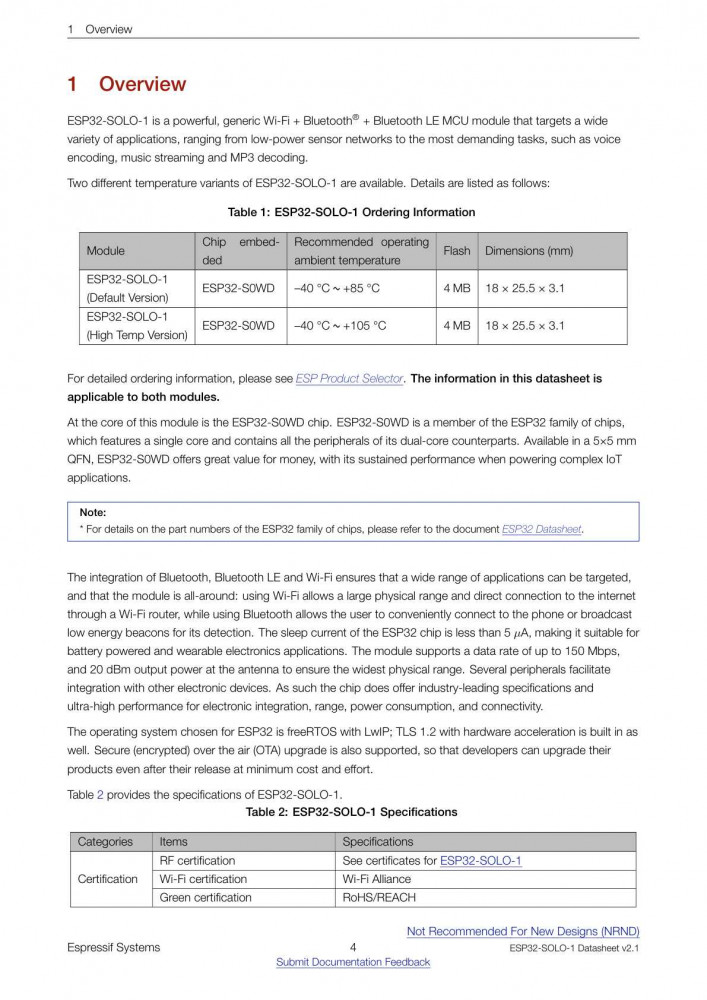 ESP32-SOLO-1 datasheet page 5