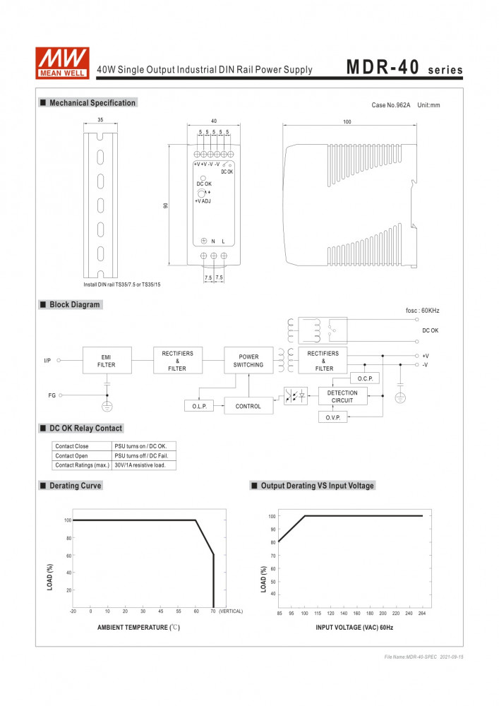 MEAN WELL MDR-40-12 mechanical reference page
