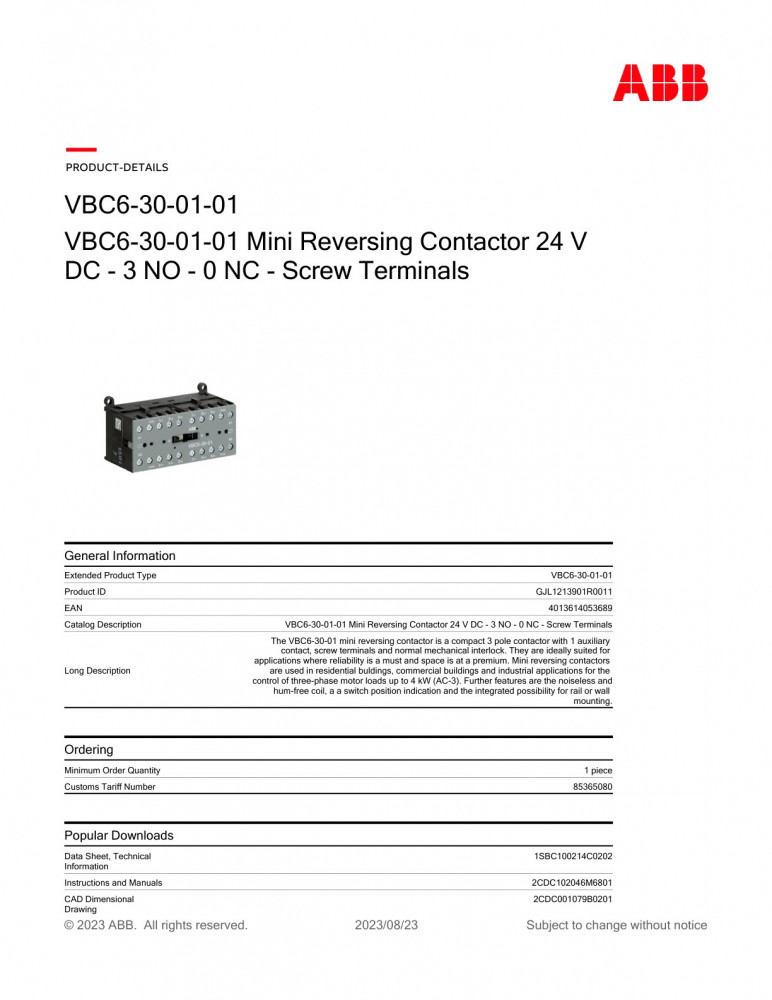 ABB VBC6-30-01-01 technical document page 1