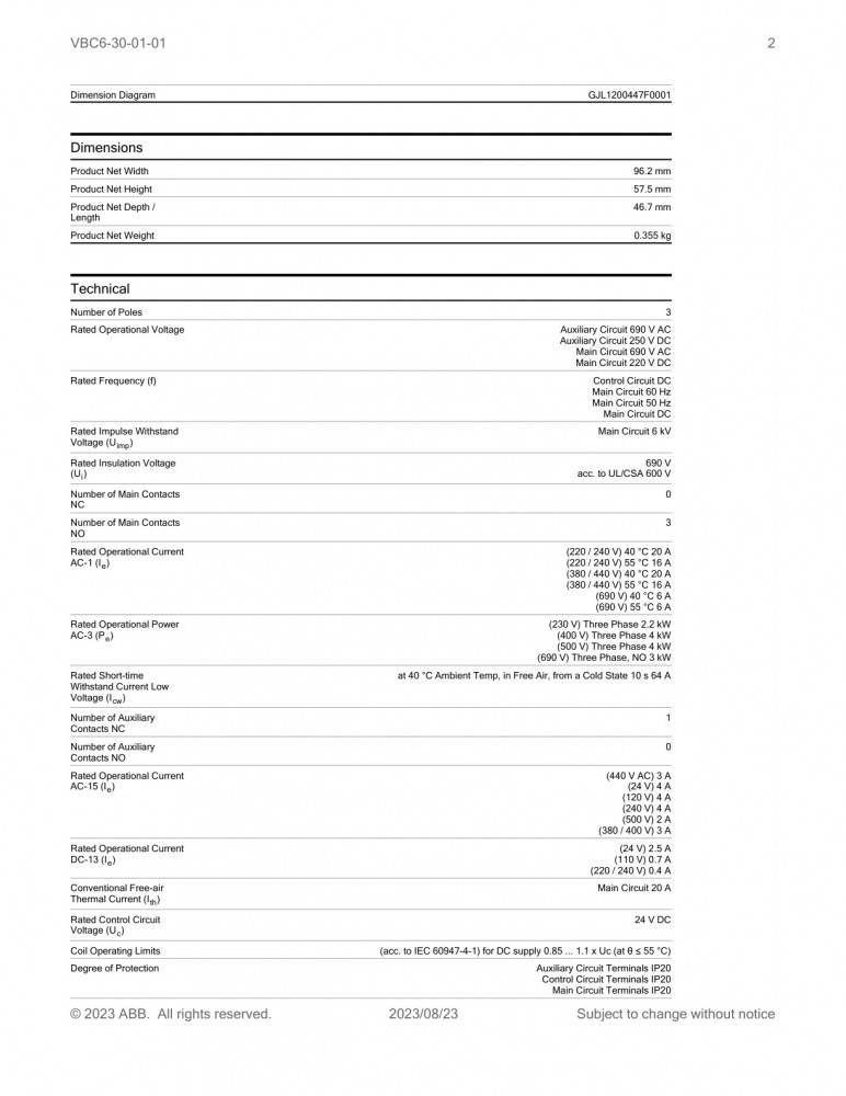 ABB VBC6-30-01-01 technical document page 2