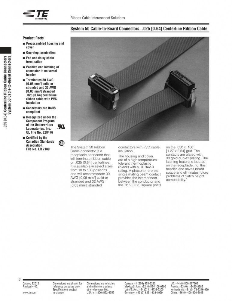 TE Connectivity ribbon cable catalog page 8