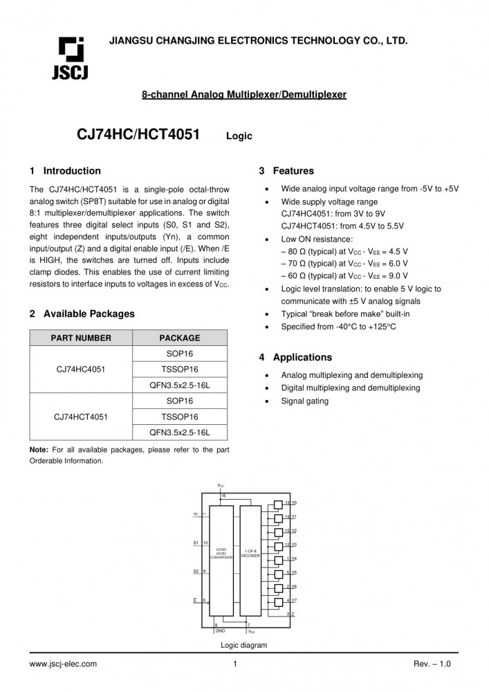 CJ74HC4051AEN datasheet page 1