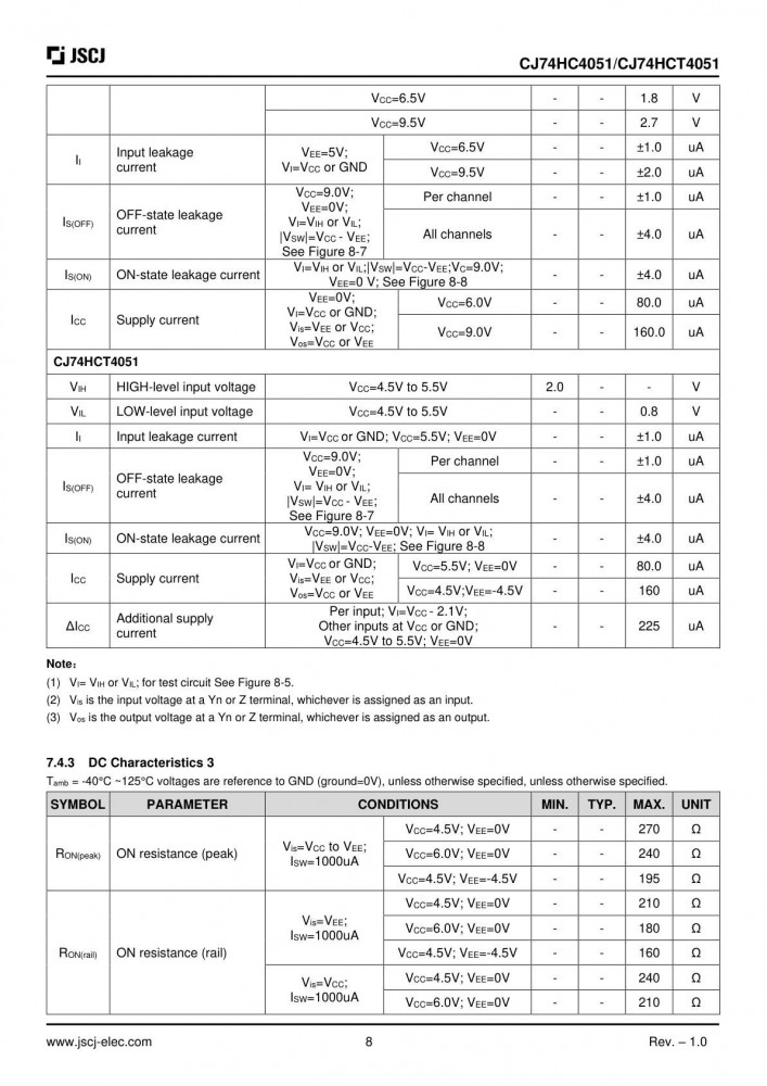 CJ74HC4051AEN datasheet page 8