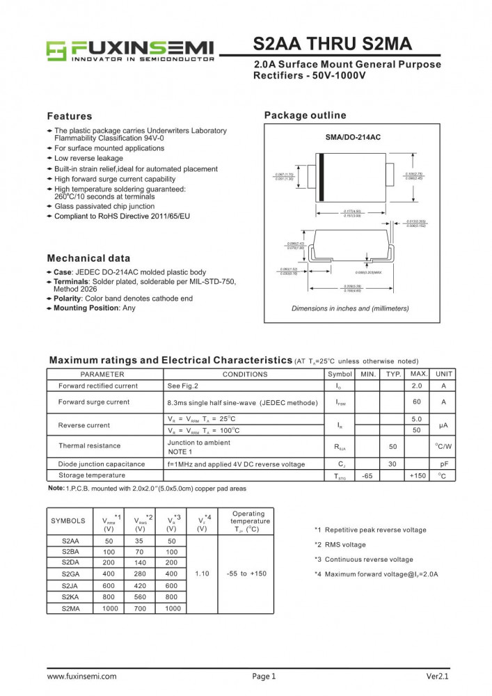 FUXINSEMI S2MA datasheet page 1