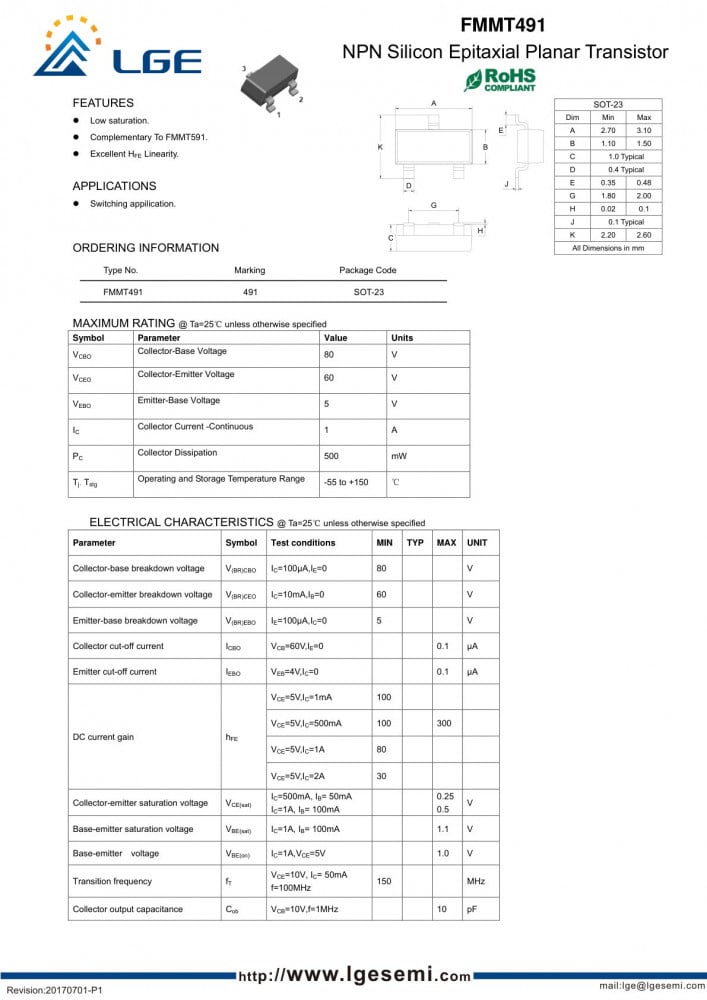 FMMT491 datasheet page 1