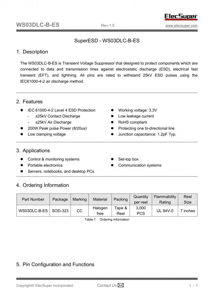 WS03DLC-B-ES datasheet page 1