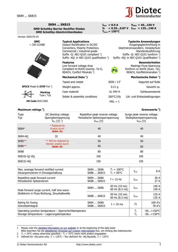 SK84-AQ datasheet page 1